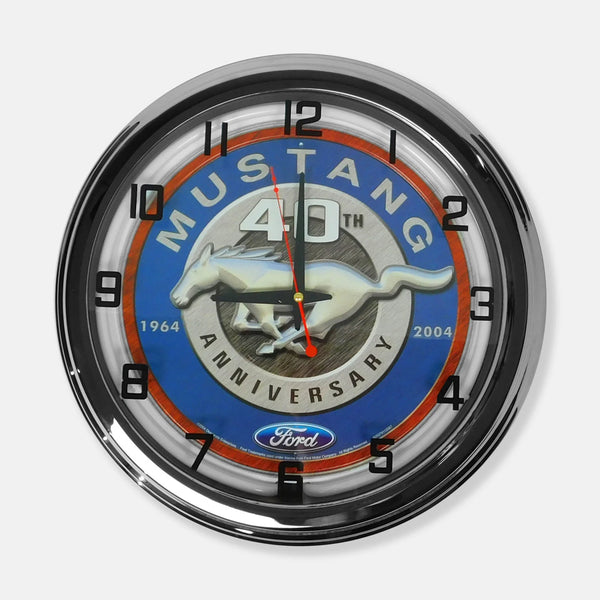 Ford Mustang 40th Anniversary - Metal White Neon Clock